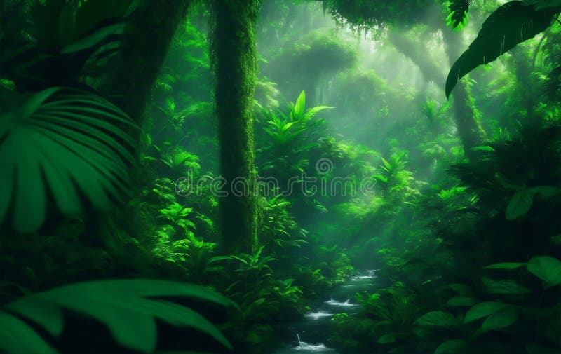 Green Beautifull Jungle Background, Generative AI Illustration Stock ...