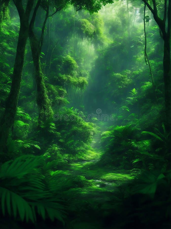 Green Beautifull Jungle Background, Generative AI Illustration Stock ...