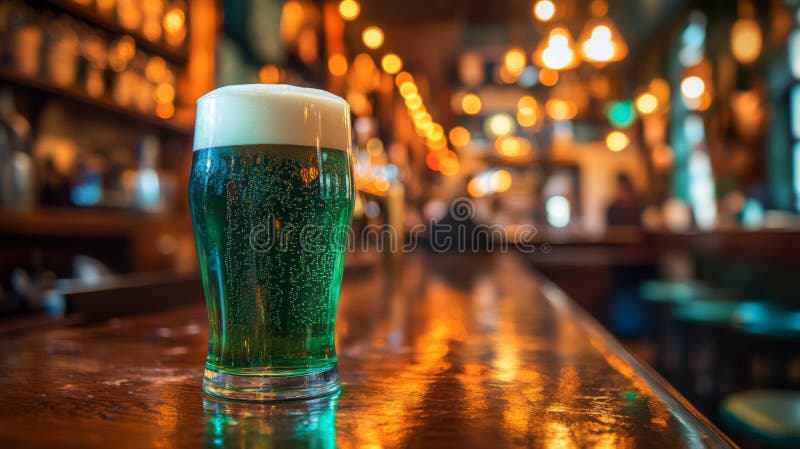 Green Beer in a Pub at Night Stock Illustration - Illustration of brown ...