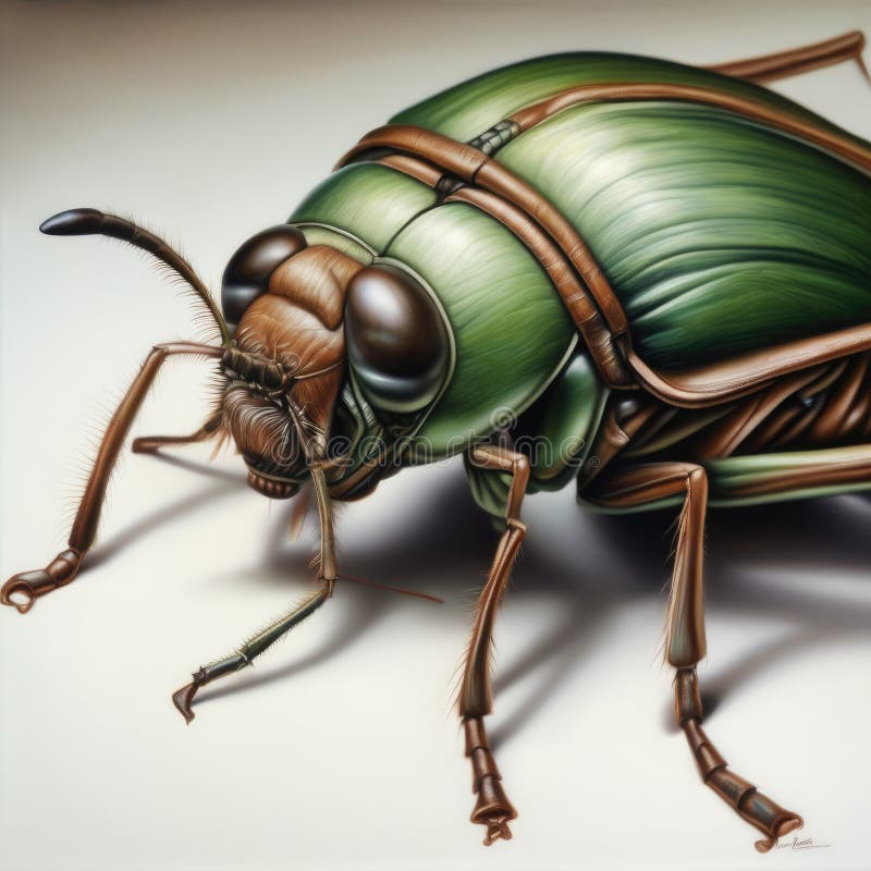 Green Beetle with a Shiny Shell and Thin Antennae Stock Illustration ...