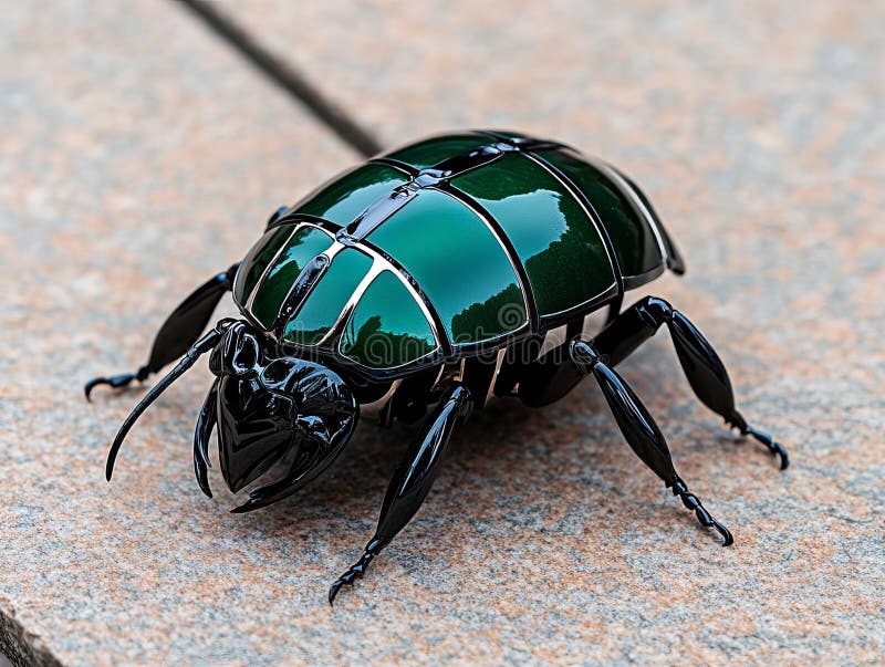 A Green Beetle Sitting on Top of a Stone Surface Stock Image - Image of ...