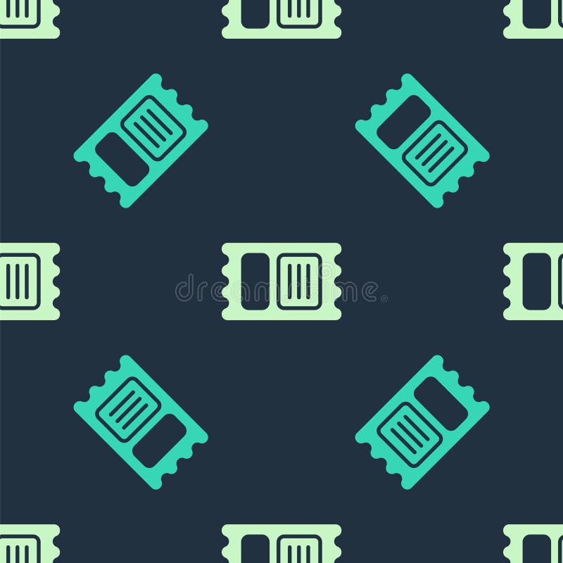 Green and Beige Circus Ticket Icon Isolated Seamless Pattern on Blue ...