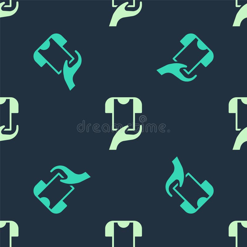 Green and Beige Clothes Donation Icon Isolated Seamless Pattern on Blue ...