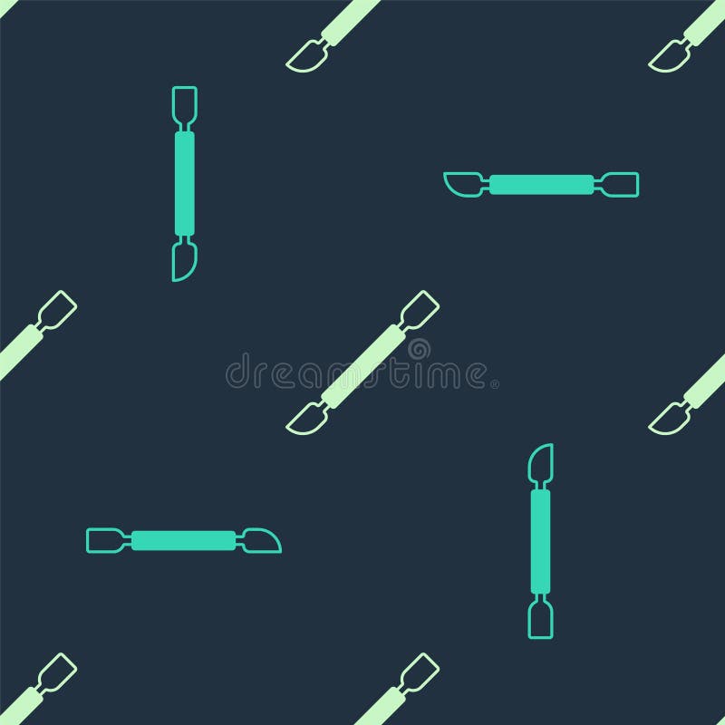 Green and Beige Cuticle Pusher Icon Isolated Seamless Pattern on Blue ...