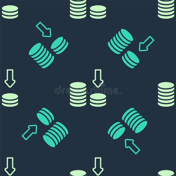 Green and Beige Dollar Rate Decrease Icon Isolated Seamless Pattern on ...