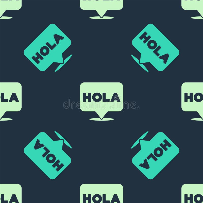 Green and Beige Hola Icon Isolated Seamless Pattern on Blue Background ...