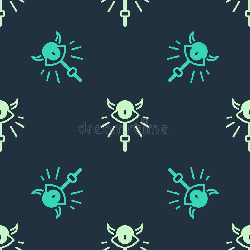 Green and Beige Magic Staff Icon Isolated Seamless Pattern on Blue ...