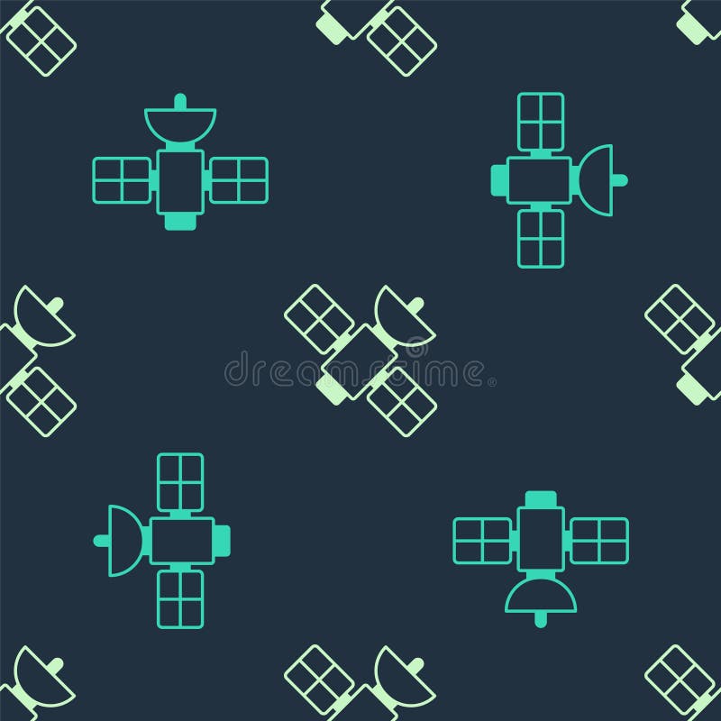 Green and Beige Satellite Icon Isolated Seamless Pattern on Blue ...