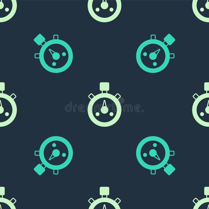 Green and Beige Stopwatch Icon Isolated Seamless Pattern on Blue ...