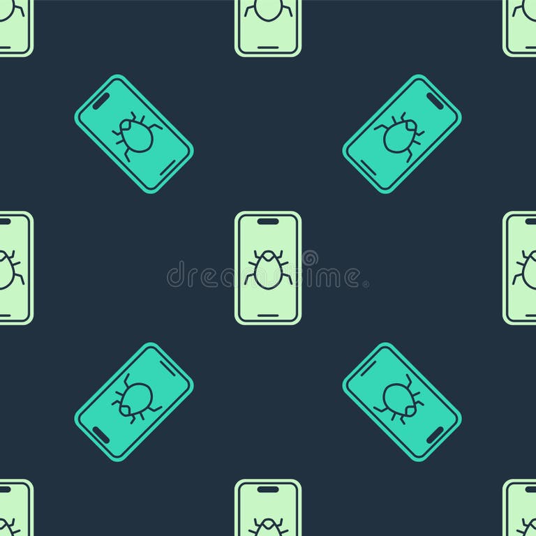 Green and Beige System Bug on Mobile Icon Isolated Seamless Pattern on ...