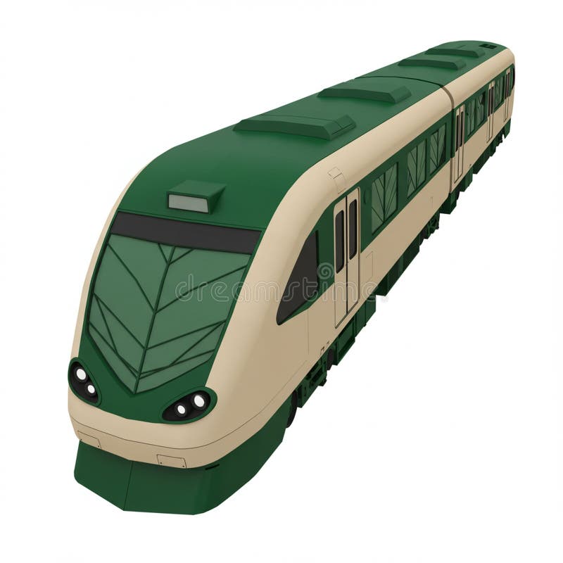 Green and Beige Train Illustration with a Modern, Aerodynamic Design ...