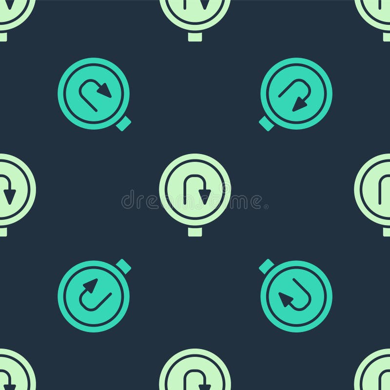 Green and Beige Turn Back Road Icon Isolated Seamless Pattern on Blue ...