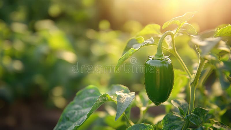 Green Bell Peppers Growing on a Plant Outside Stock Illustration ...