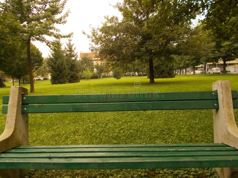 Green bench stock image. Image of relax, trees, outdoor - 122805553