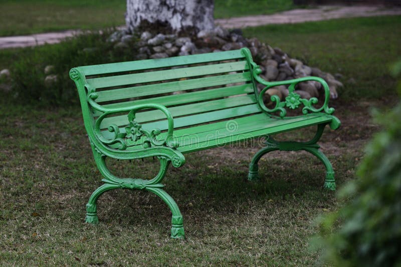 Green Bench in Park stock image. Image of lawn, table - 51078867