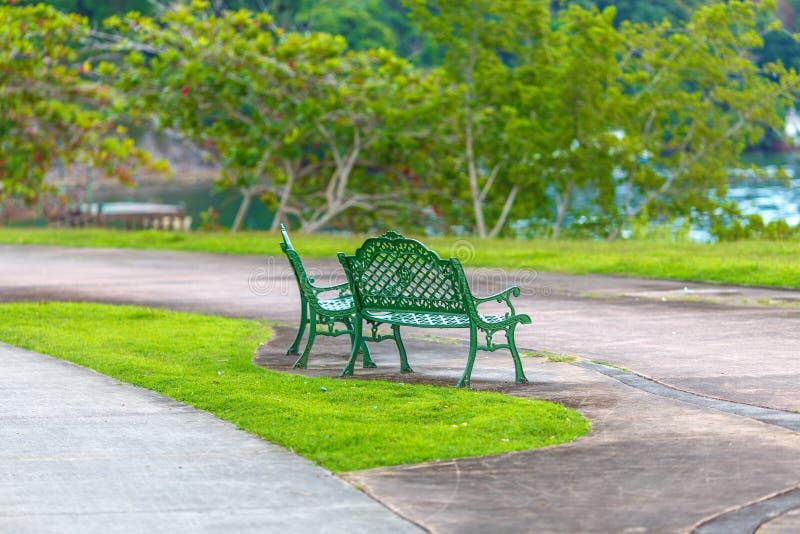 Green benches in the Park stock image. Image of landscape - 91272375
