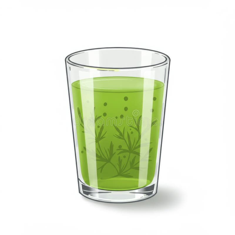 Green Beverage in Clear Glass with Pixel Art Style on White Background ...