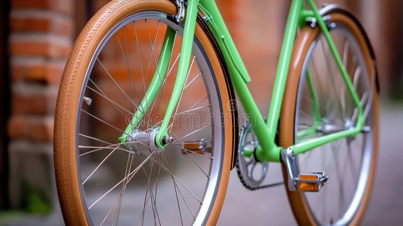 A Green Bicycle with Brown Spokes and a Red Frame, AI Stock Photo ...