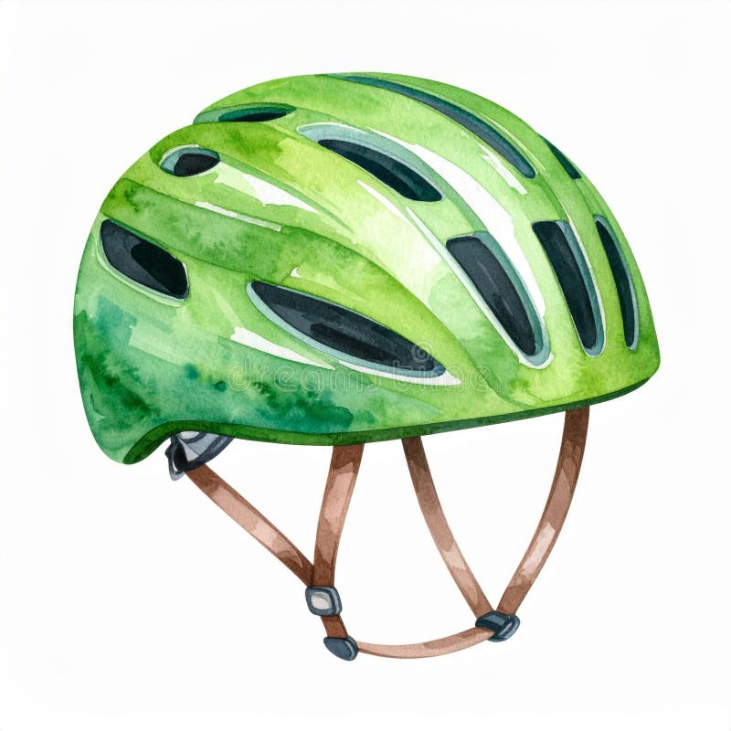 Green Bicycle Helmet Watercolor Illustration Stock Illustration ...