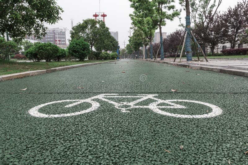 Green Bicycle Lane for Biking Stock Image - Image of path, outdoor ...