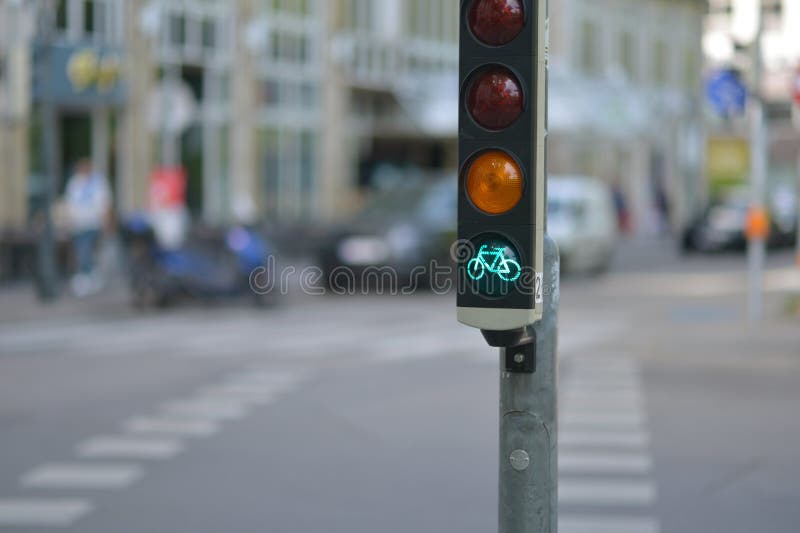 Green Bicycle Traffic Light on a Road Stock Photo - Image of safety ...
