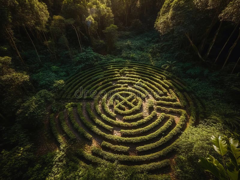 Green Big Labyrinth in the Forest Jungle. AI Generated Stock ...