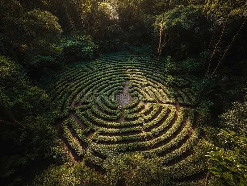 Green Big Labyrinth in the Forest Jungle.Game. AI Generated Stock ...