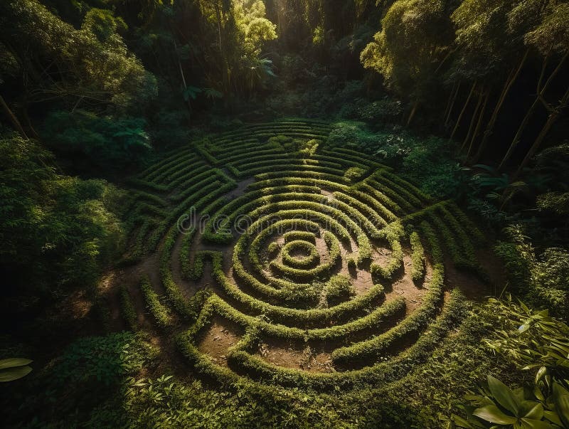 Green Big Labyrinth in the Forest Jungle.Game. AI Generated Stock ...