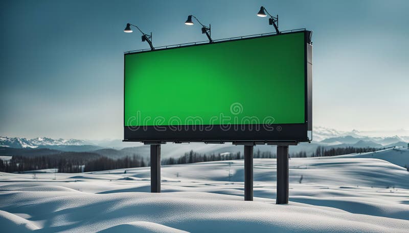 Green Billboard in Snowy Mountains Stock Illustration - Illustration of ...