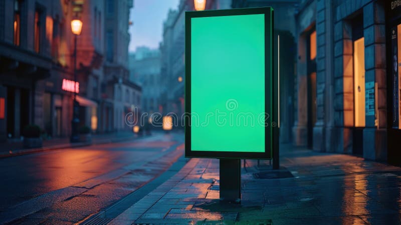 A Green Billboard is Standing in the Middle of a City Street Stock ...