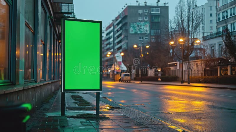 A Green Billboard is Standing in the Middle of a City Street Stock ...