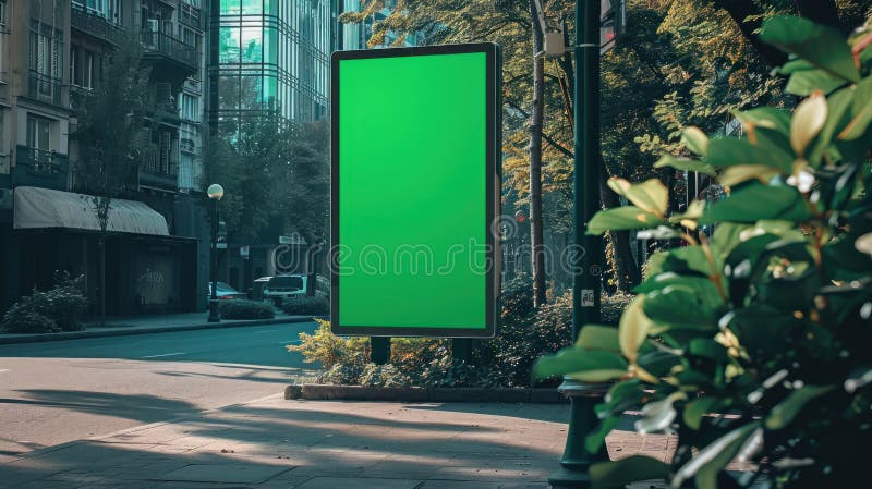 A Green Billboard is Standing in the Middle of a City Street Stock ...