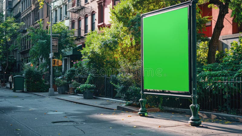 A Green Billboard is Standing in the Middle of a City Street Stock ...