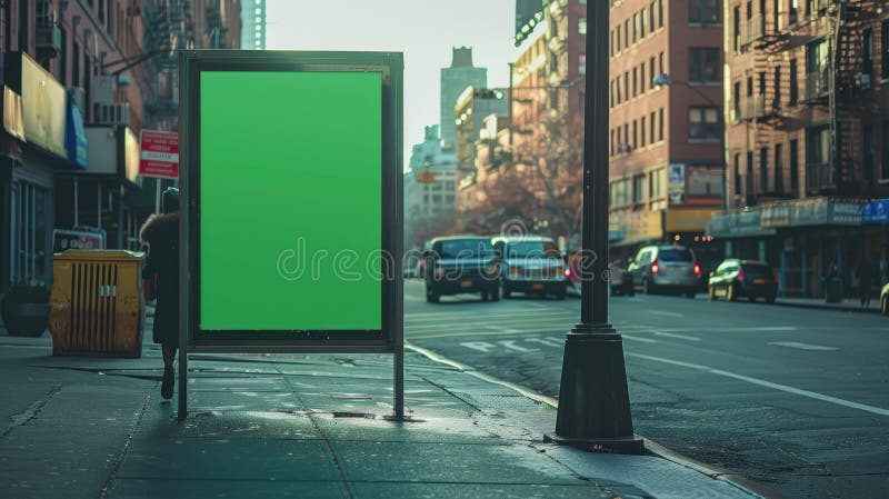 A Green Billboard is Standing in the Middle of a City Street Stock ...