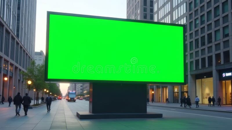 A Green Billboard Stands in the City Center Stock Image - Image of ...