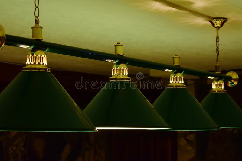 Green Billiard Lamp Close Up Stock Image - Image of billiard, cafe ...