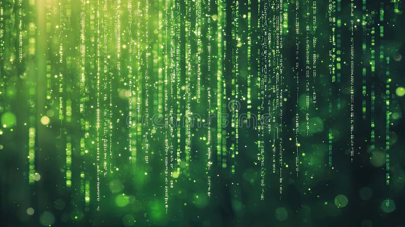Green Binary Code With Bokeh Light Effects Symbolizing Technology And Data Coding Stock