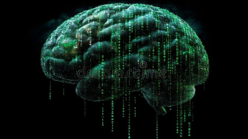 A Green Binary Code Brain Silhouette Symbolizing Technology and ...