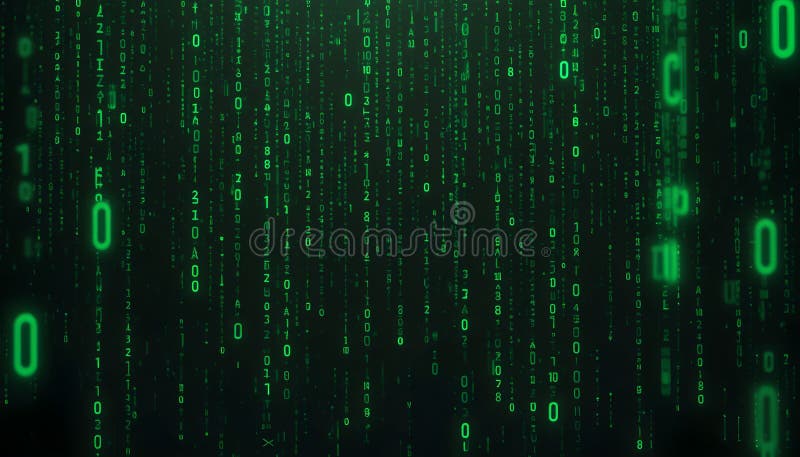 Green Binary Code Consisting Of Ones And Zeros Streams Vertically On