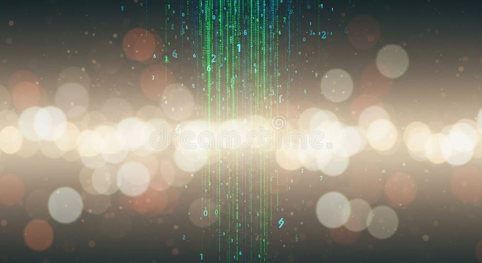 Green Binary Code Descends Vertically, Evoking a Digital Rain Effect ...