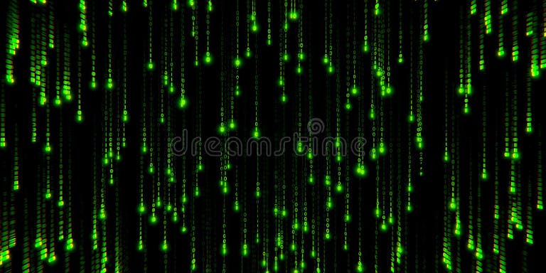Green Binary Code Falling on Black Background, Digital Data Stream, Futuristic Matrix Style ...
