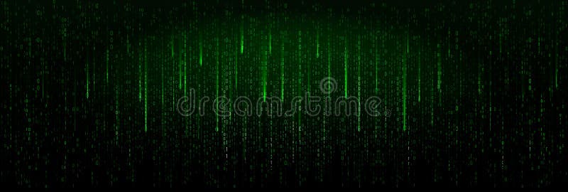 Green Binary Code Falling Digital Rain on Black Background. Futuristic Cyber Matrix Style ...