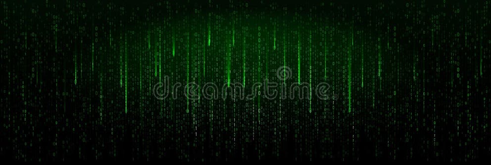 Green Binary Code Falling Digital Rain on Black Background. Futuristic Cyber Matrix Style ...