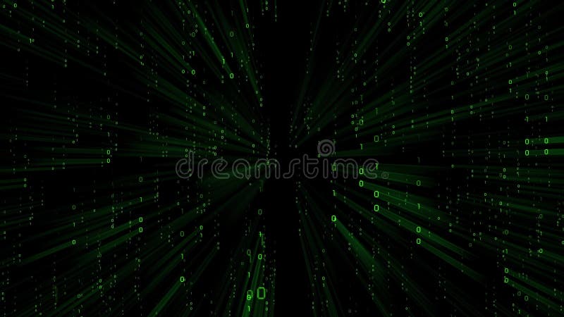 Green Binary Code Falling Down - Matrix Effect with Light Rays- 3D Animation Stock Footage ...