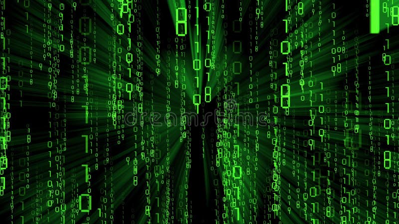 Green Binary Code Falling Down - Matrix Effect with Light Rays- 3D Animation Stock Footage ...