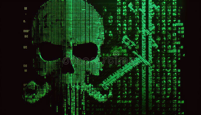 Green Binary Code in the Form of a Skull with Bones . Stock Illustration - Illustration of ...