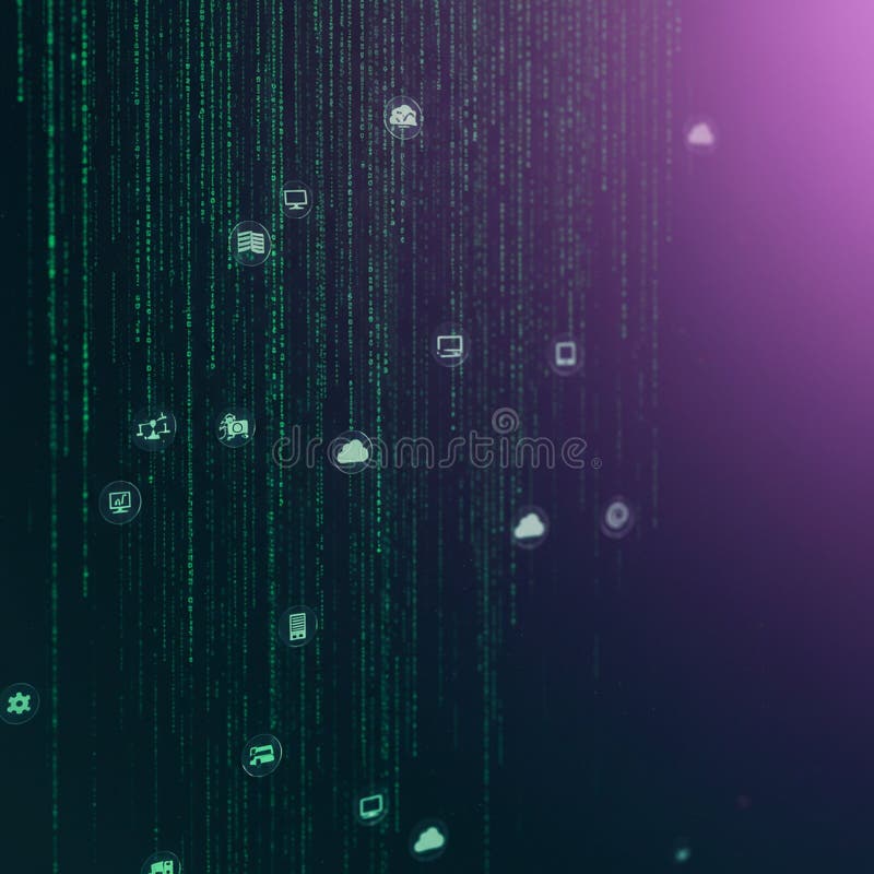 Green Binary Code Streams Down a Dark Background, Resembling a Digital Rain Effect. Stock ...
