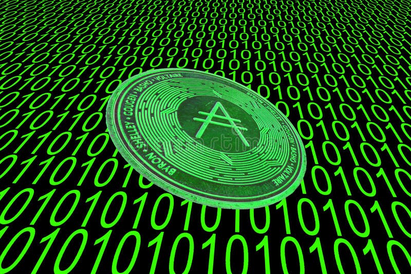 Green Binary Code and a Valueable Green Ada Coin from Cardano Crypto Currency Oblique Editorial ...