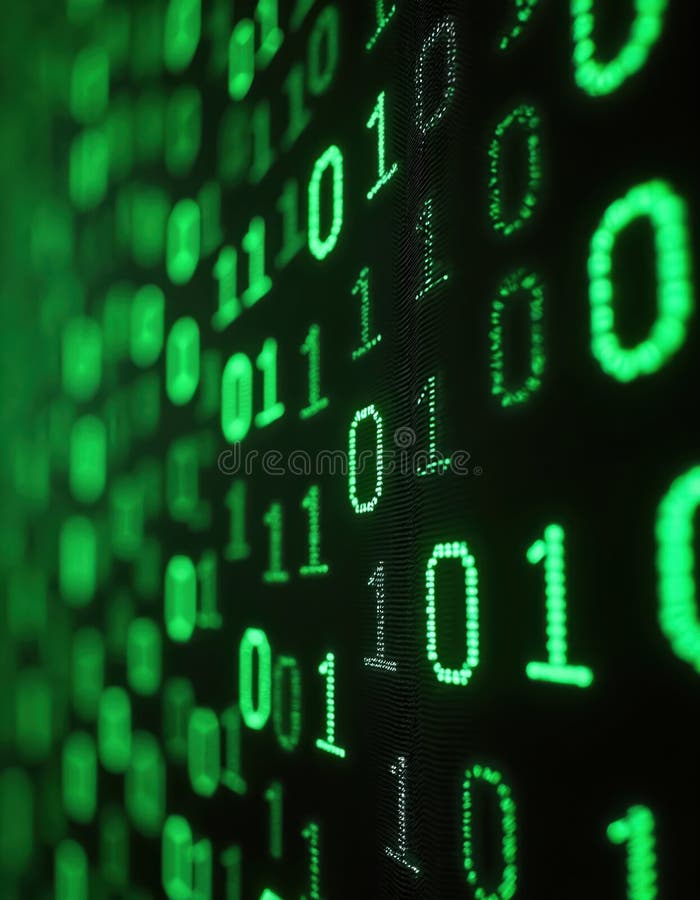 Green Binary Code Zeros, Ones Against Black Backdrop. Digital Data Stream Background. Futuristic ...