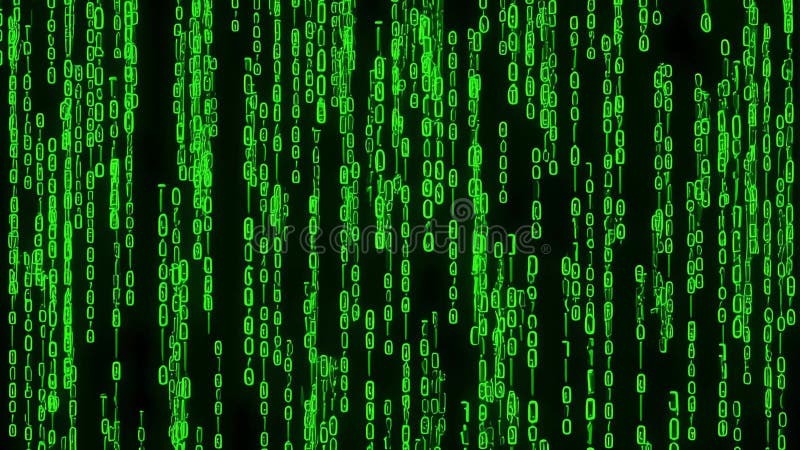 Green Binary Matrix Code Falls Down Screen, Classic Hacker Digital Rain Animation. Abstract Data ...